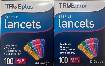 TRUEplus Lancet for Lancing Device 33 Gauge 2 Box(s) 100 Box Exp 9/27 L ...