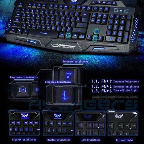 3 Color LED Backlight Keyboard Wired USB Illuminated Cool Ergonomic PC ...