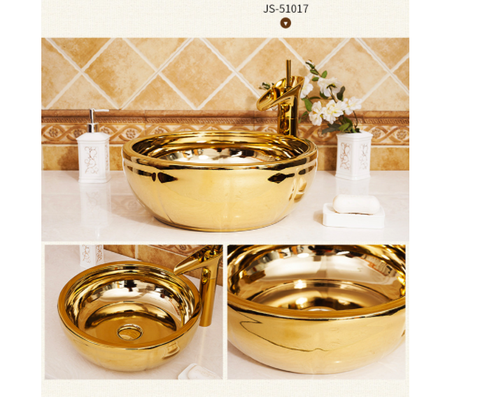 Gold Ceramic Bathroom Basin Vessel Sink Mixer Faucet Tap Pop-up Drain ...