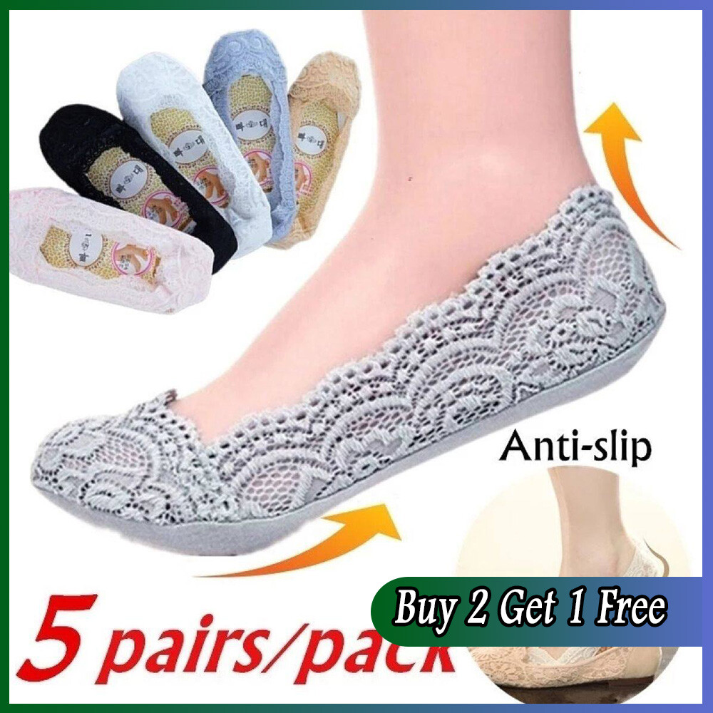 Anti-slip Women Ladies Footsies Skin Shoe Liners Invisible Thin Lace ...