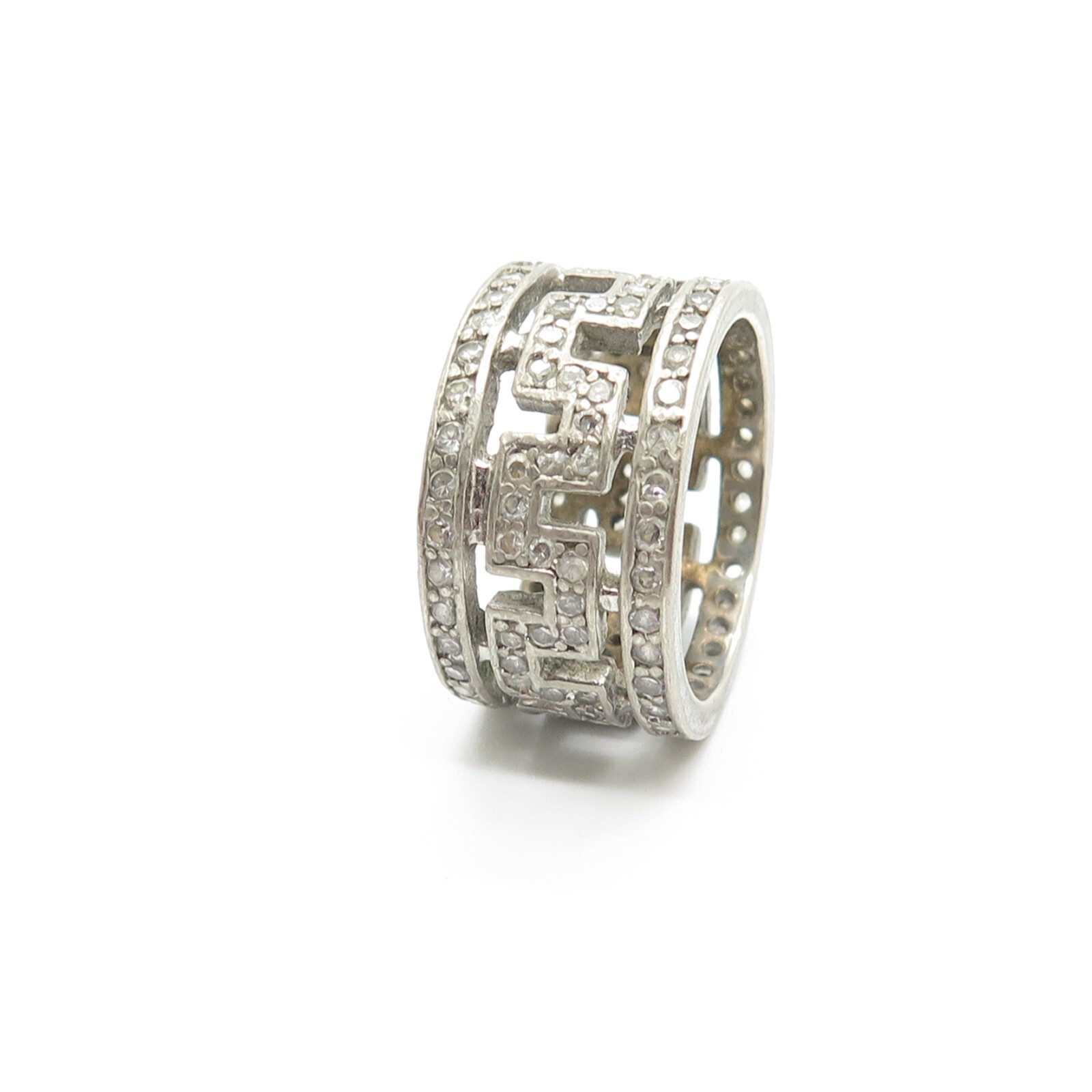 Vintage 925 Sterling Silver CZ Greek Pattern Ring Size 8 | eBay