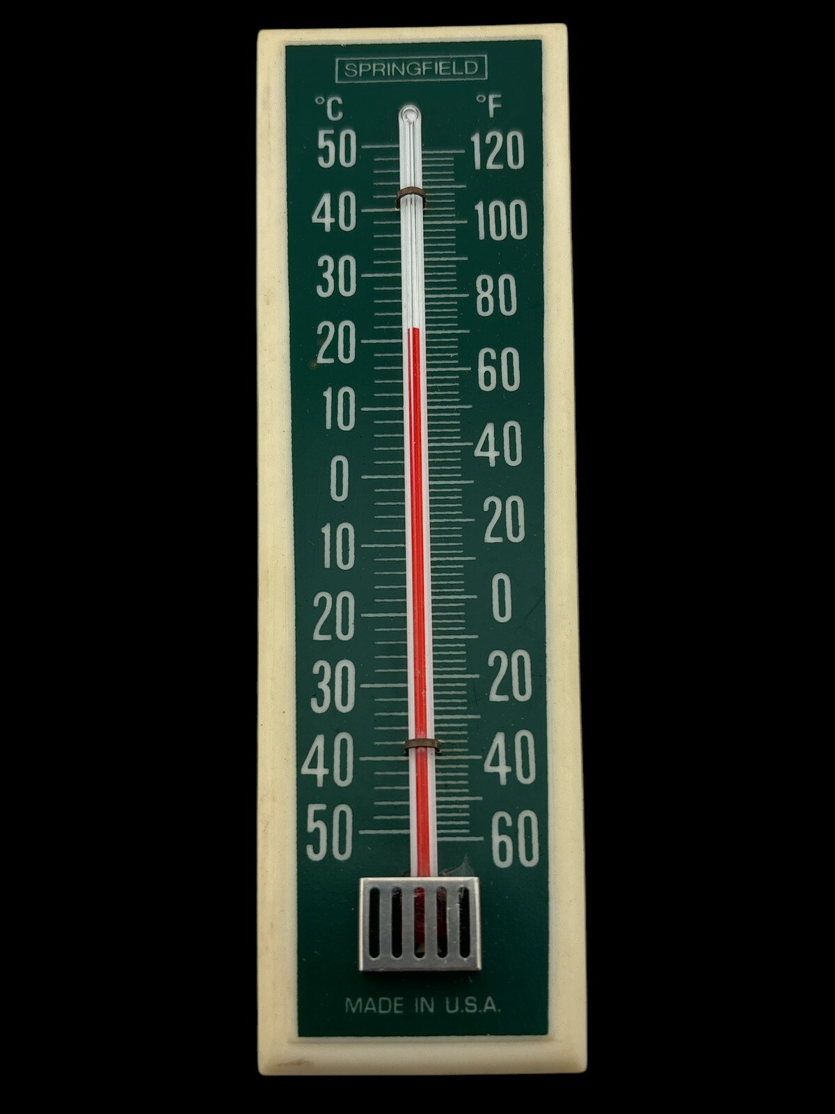 Vintage Plastic Thermometer Springfield Instrument Co Wall Mount Green ...