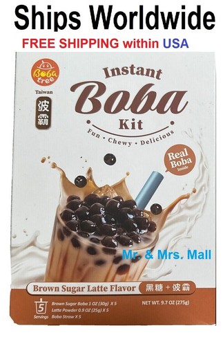 Instant Boba Kit Taiwan BLACK TEA & Brown Sugar Latte Drink Real Boba ...