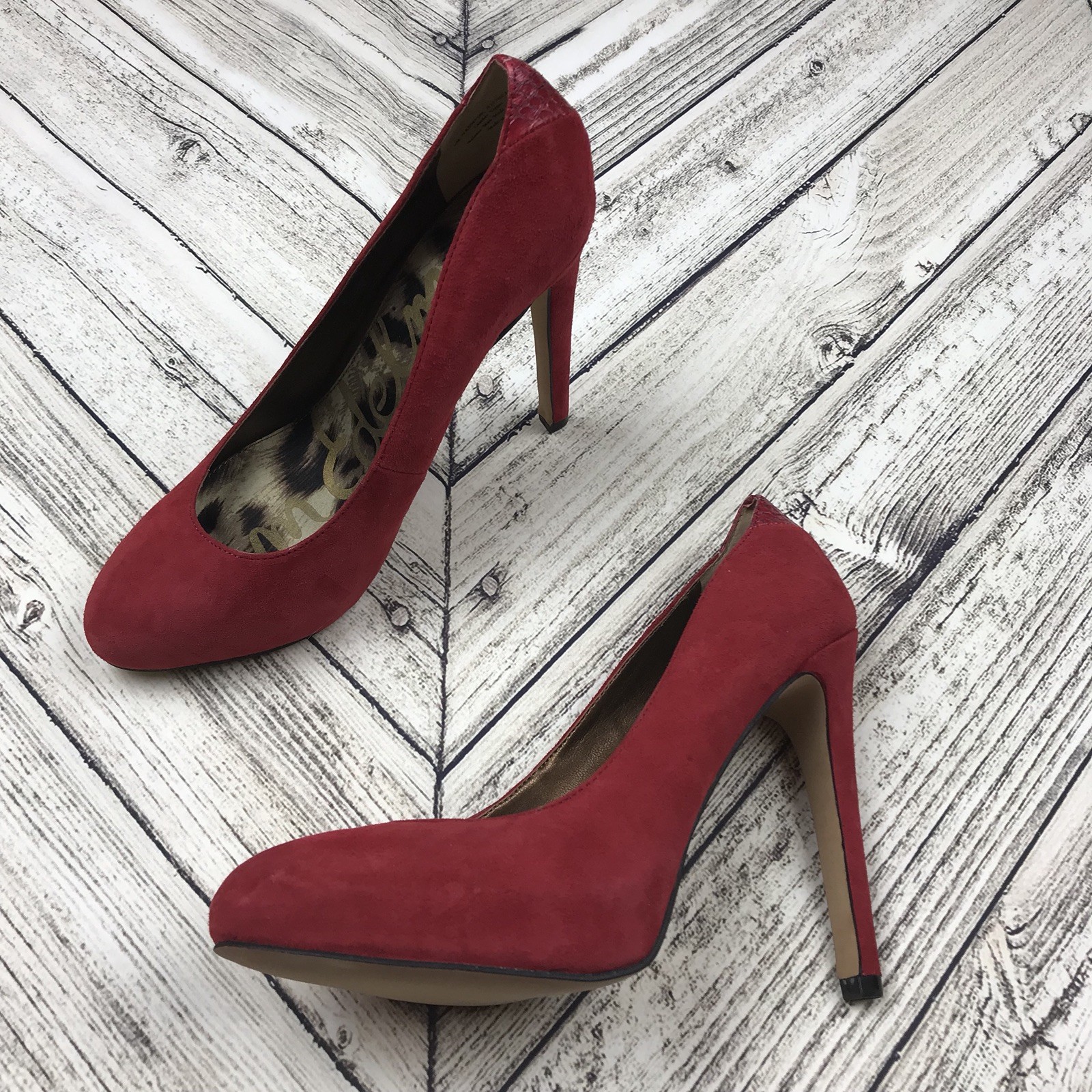 Sam Edelman Yasmine Suede Leather Heels Pumps Red 5 - Gem