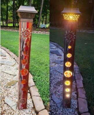 Garden Peace Pole Hand Painted w/ Solar Light Cap & Wire Stand Lighted ...