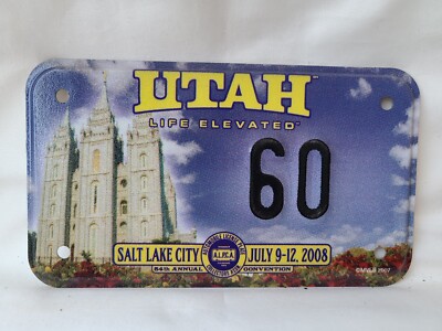 2008 Utah Salt Lake City ALPCA #60 Souvenir Motorcycle License Plate ...