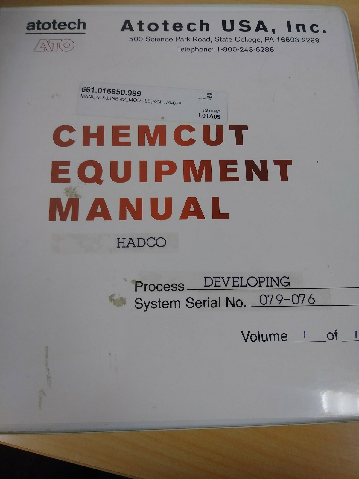 Chemcut equipment manual process fluidtech system serial no. 079 076 ...