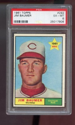 1961 Topps #292 Jim Baumer ROOKIE RC PSA 6 Graded Baseball Card ...