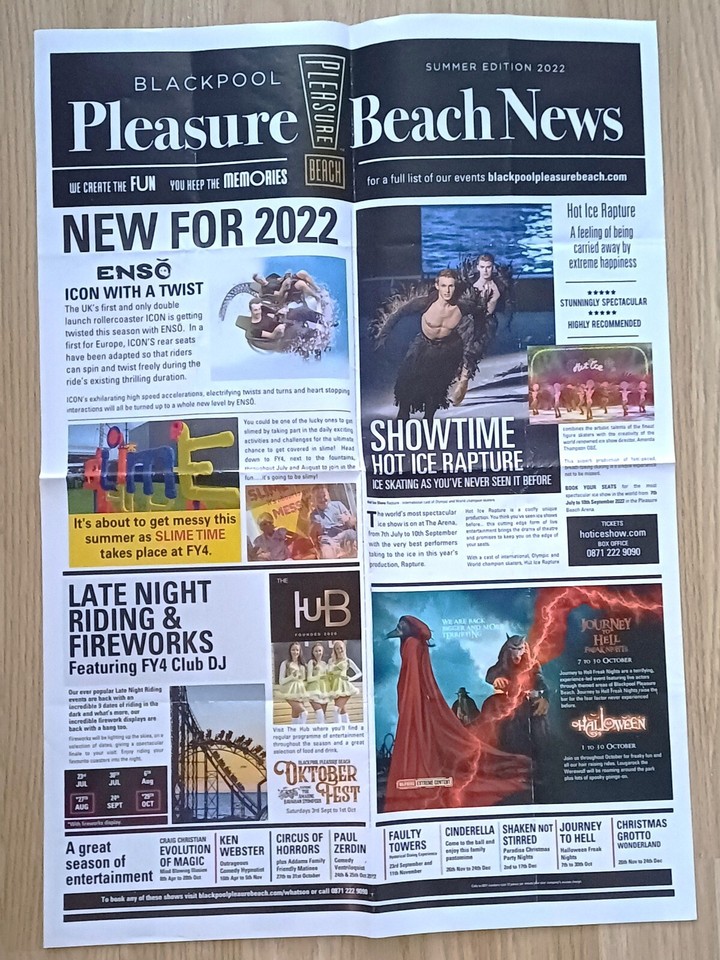 Blackpool Pleasure Beach Large Folding Park Map Summer Edition 2022 ...