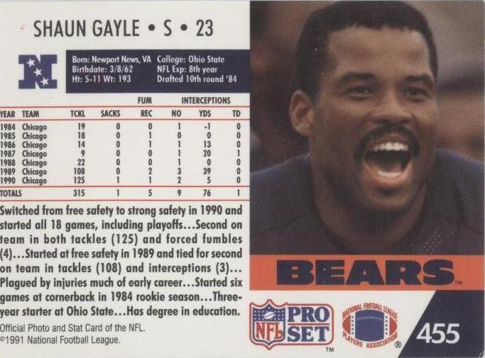 1991 Pro Set Shaun Gayle #455 for sale | eBay