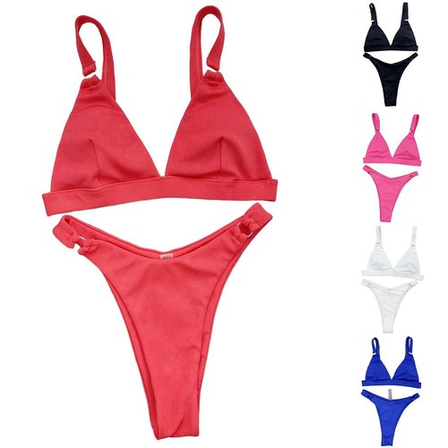 Solid Bikini Set for Women Triangle Swimwear Beach Costume Red White ...