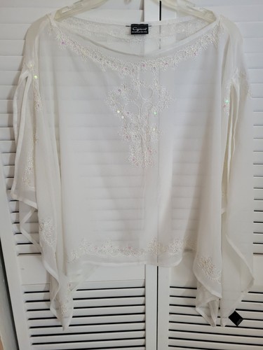 Cejon Womens Chiffon Sequins Sheer Poncho Top One Size | eBay
