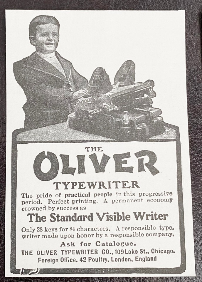 Antique THE OLIVER Standard Visible Typewriter~Cute Young Boy 1903 Vtg ...