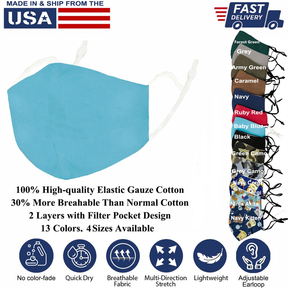 Face Mask Reusable Washable S/M/L/XL Adjustable 3D 100% Cotton Unisex ...