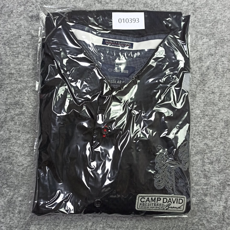 Camp David Mens Shirt 2XL XXL Regular-Fit Black Button-Up Cotton ...