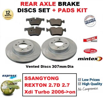 FOR SSANGYONG REXTON 2.7D 2.7 Xdi Turbo 2006-on REAR AXLE BRAKE PADS ...