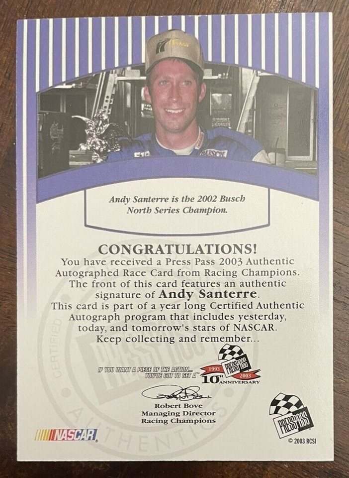 ANDY SANTERRE - 2003 Press Pass Signings - Certified On-Card Auto | eBay
