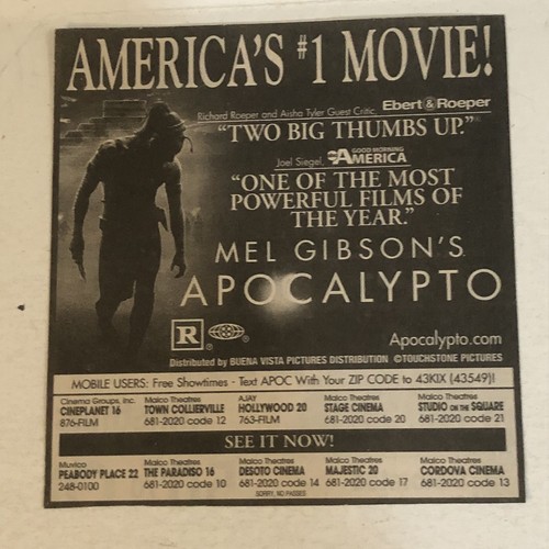 Apocalypto Movie Print Ad Advert Mel Gibson Tpa1 | eBay