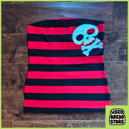 Vintage Hot Topic Attempt Red Black Striped Skull Tube Top Large Goth ...