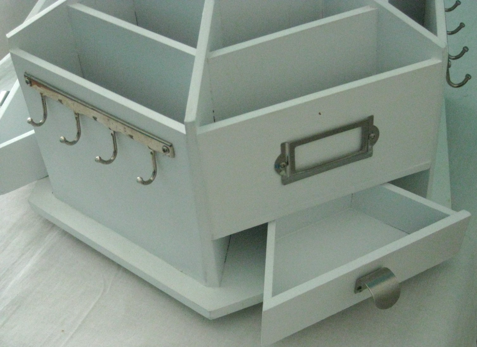 Desktop Carousel Organizer Craft Storage Caddy White Wood Rotate Spins ...