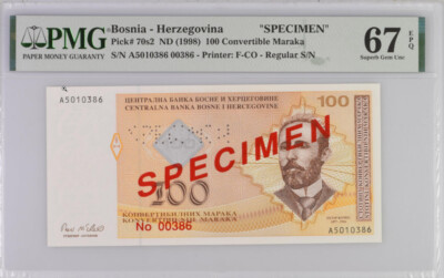 Bosnia 100 Convertible Maraka ND 1998 P 70 s SPECIMEN Superb Gem UNC ...