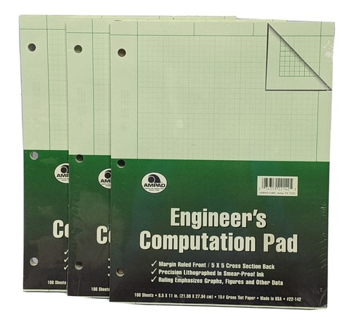 Ampad Engineers Computation Pads Lot Of 3) 100 Sheets 8.5" X 11" #22 ...