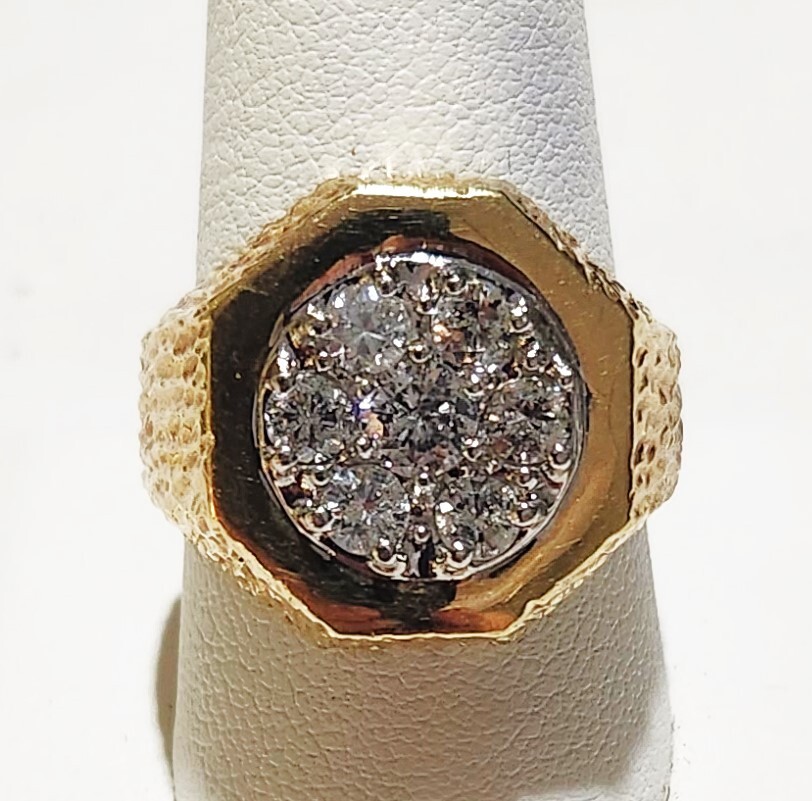 Men's 14k Gold 7-Diamond Nugget Rustic Textured Size … - Gem