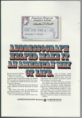 1969 ADDRESSOGRAPH Multigraph advertisement, American Express Credit ...