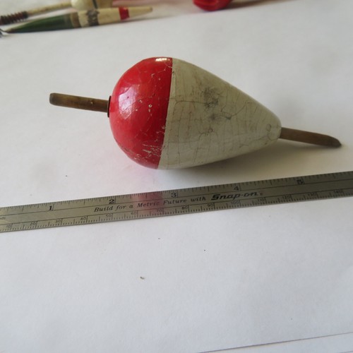 FISHING BOBBER/FLOAT VINTAGE CORK 2½" ON A 5" WOOD RED & WHITE | eBay