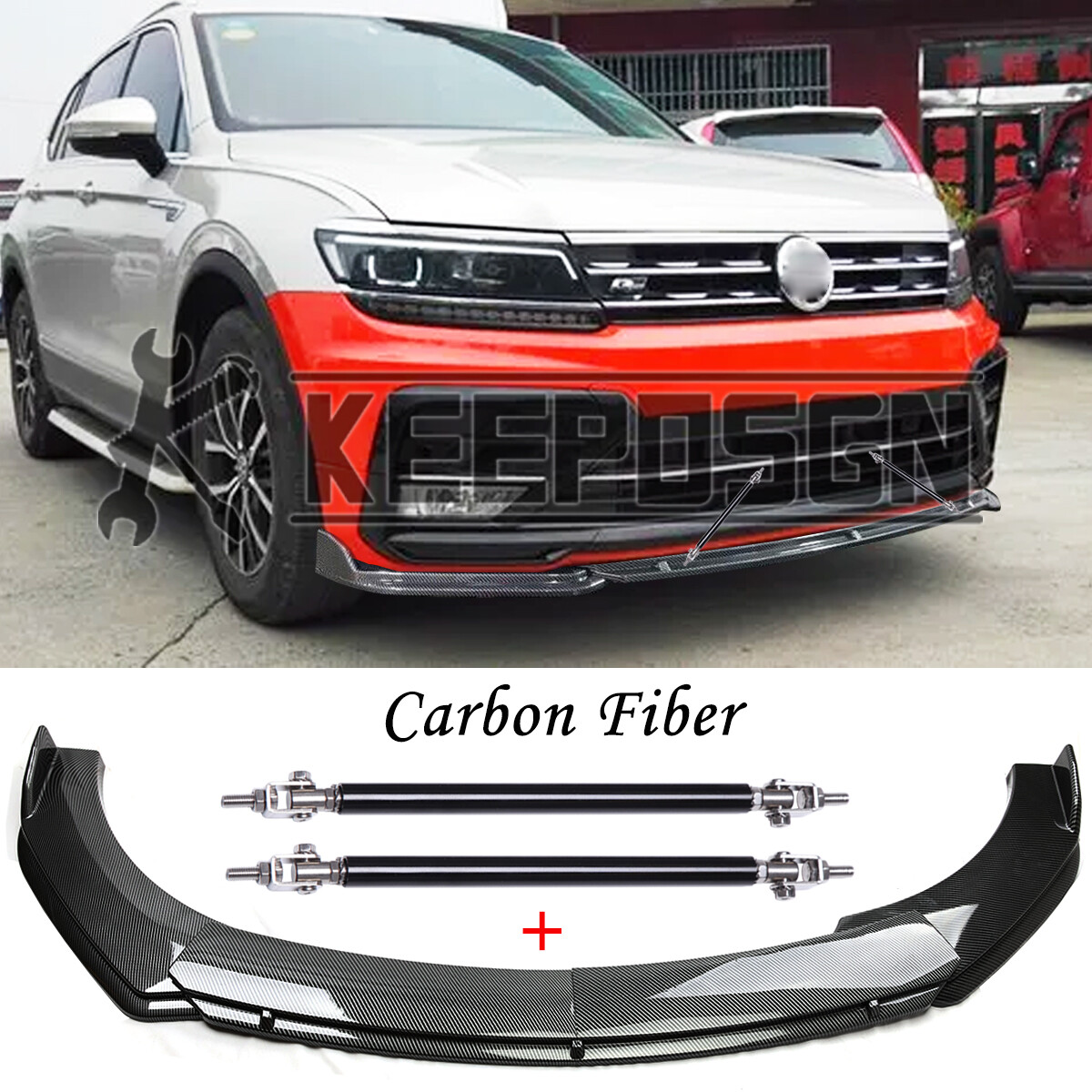 For VW Tiguan SE SEL R-Line CARBON Front Bumper Lip Spoiler Splitter ...