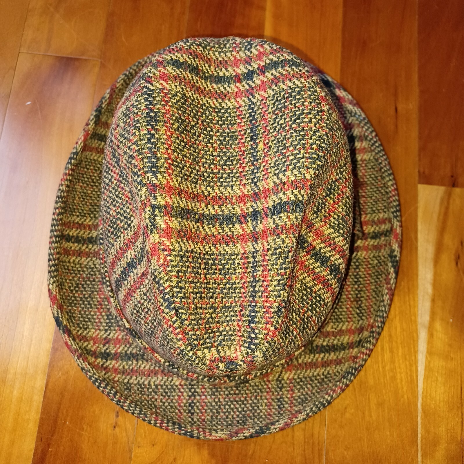 Vintage Tweed Fedora Hat Wool Tartan Plaid Red Black … - Gem