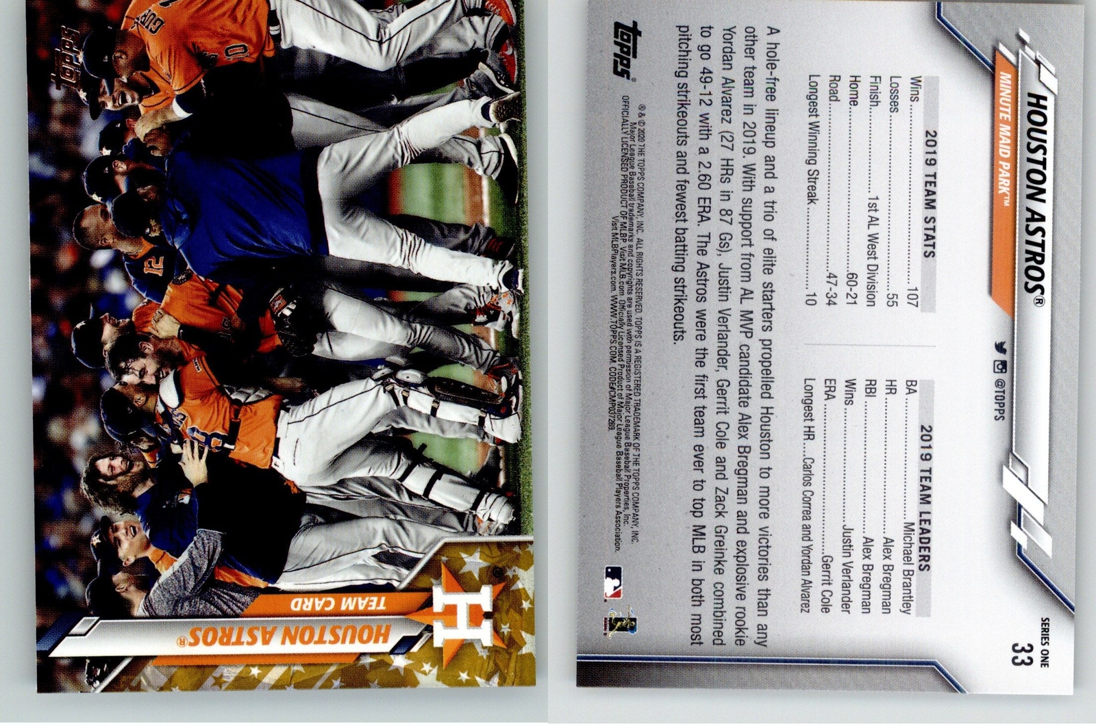 Houston Astros 2020 Topps Gold Star #33 Team Card | eBay
