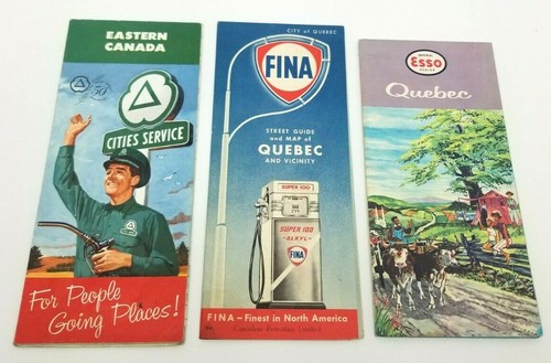Vintage Lot of 3 QUEBEC & E CANADA Maps FINA ESSO CITIES GASOLINE ...