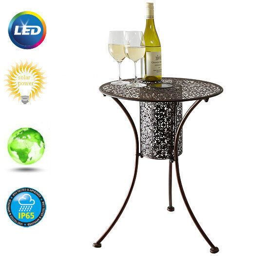 Metal Round Filigree Silhouette Garden Patio Bistro Table With Solar ...