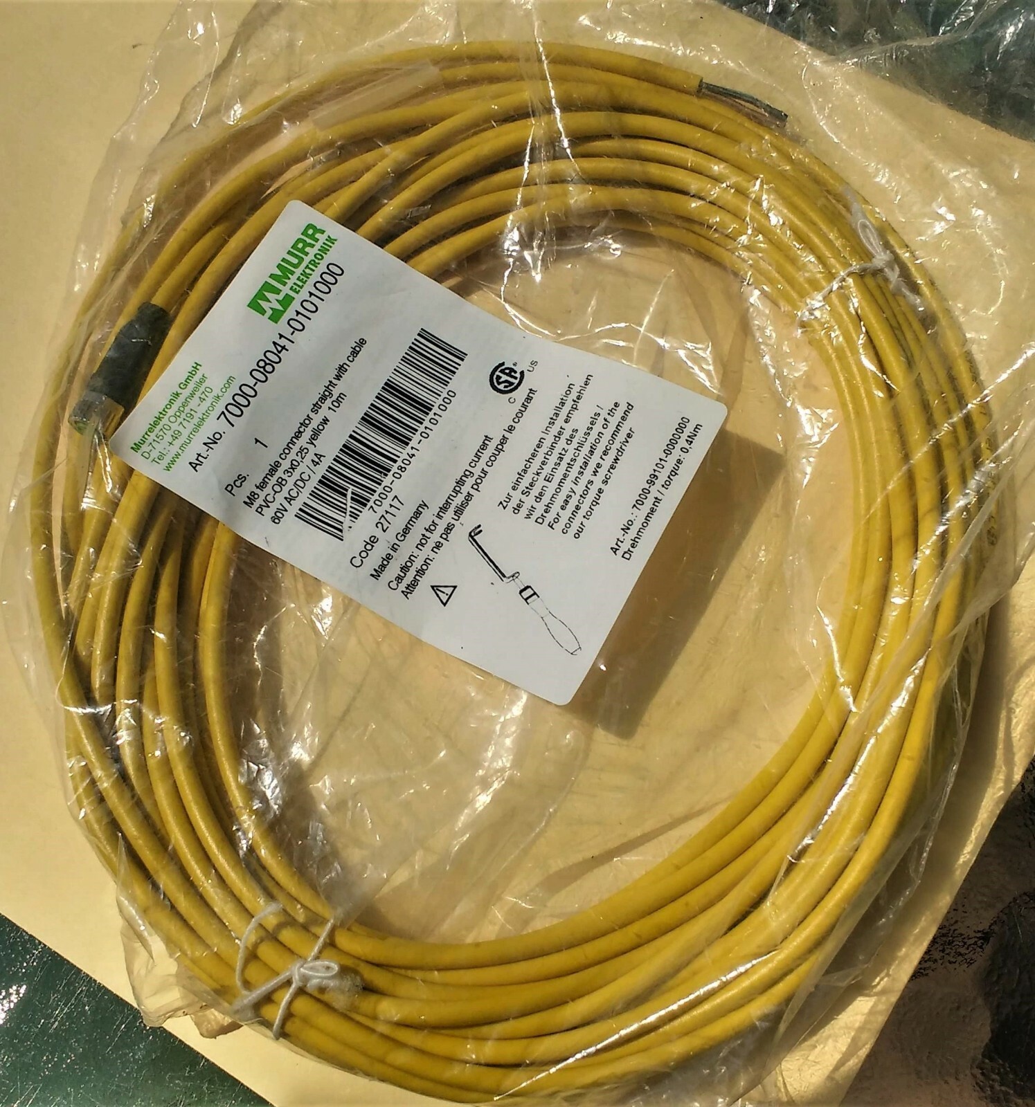 Murr Elektronik 7000-08041-0101000 Connector 3-pin 10m (~30ft.) long ...