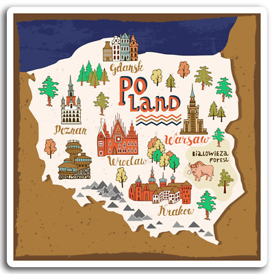2 x 10cm Poland Map Vinyl Stickers - Travel Warsaw Sticker Laptop ...