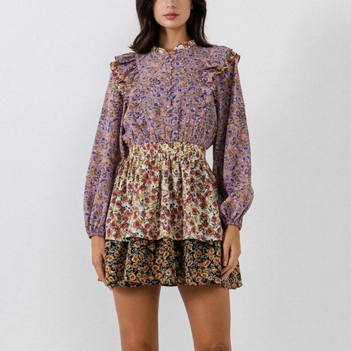 Anthropologie Free The Roses Bohemian Multi Floral Pattern Tiered Dress ...
