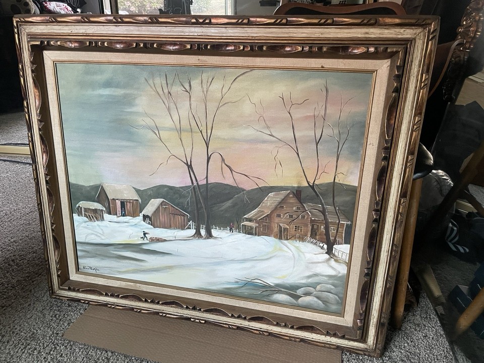 Ken Prager Framed Original Oil Painting Winter Barn Landscape Snow ...