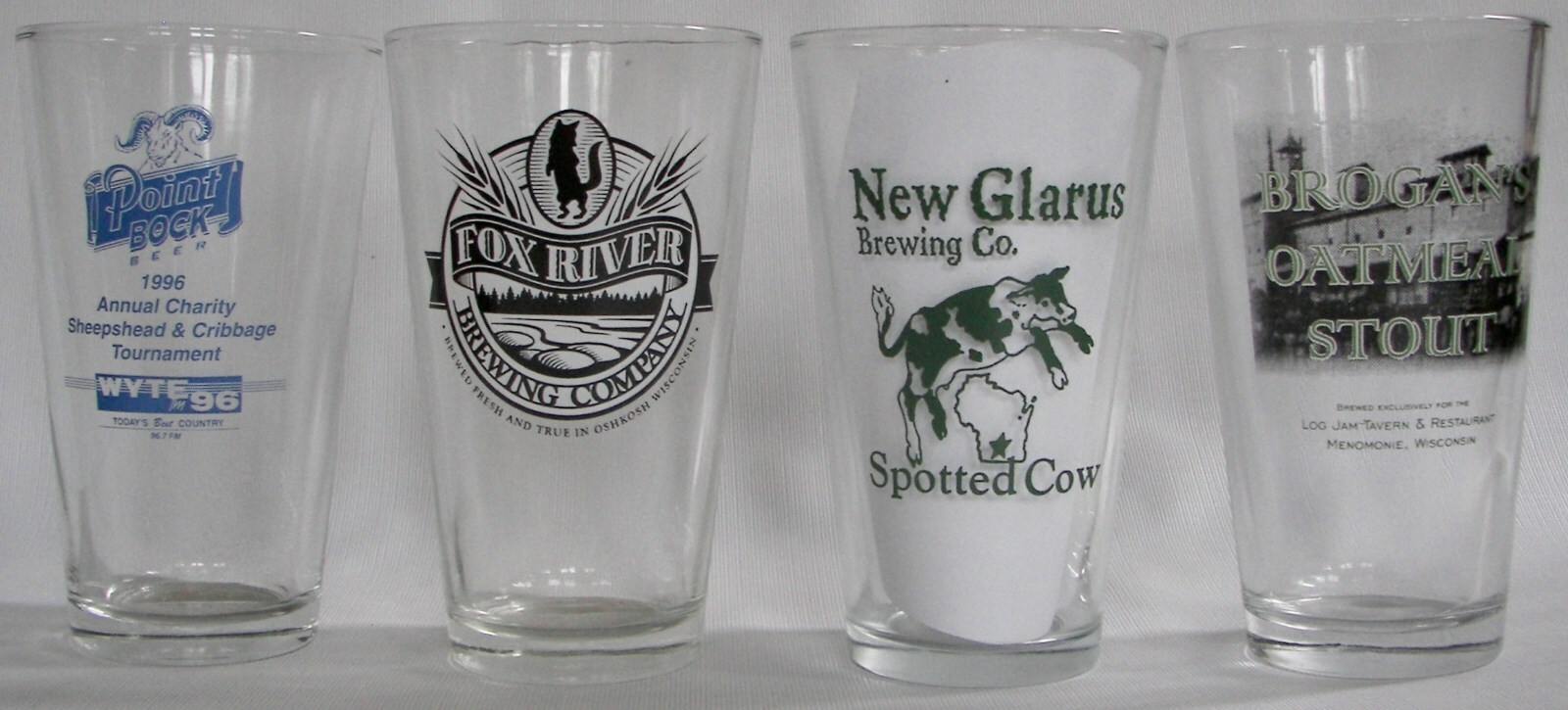 Wisconsin micro beer, brewery pint glasses, your choice, pick the 6 you ...