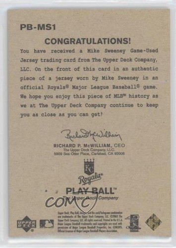 2003 Upper Deck Play Ball - Game-Used Memorabilia Tier 1 Gold #PB-MS1 Mike Sweeney /25 (MEM) for ...