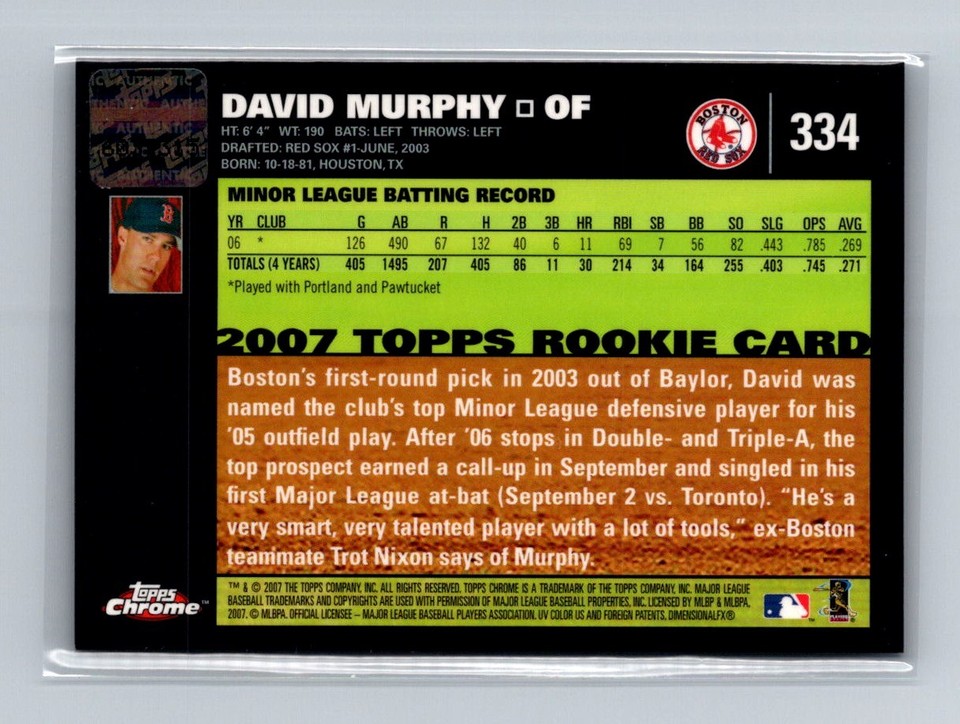 2007 Topps Chrome #334 David Murphy Auto | eBay