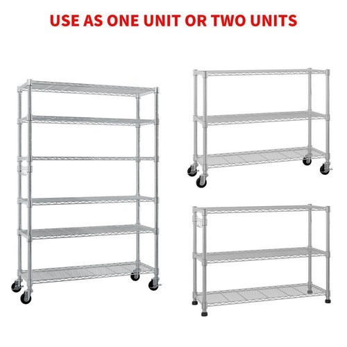 Rolling 6 Tier Storage Shelf Heavy Duty Storage Shelving Unit Metal ...