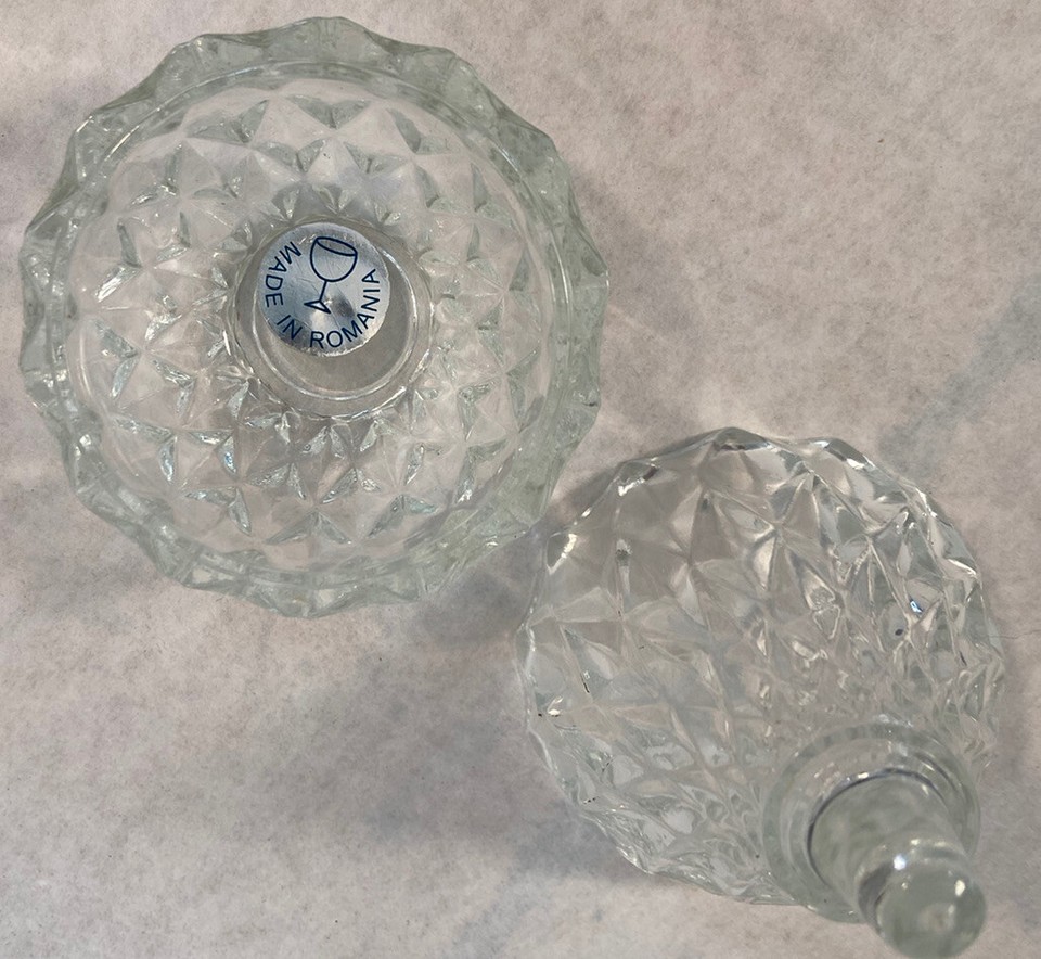 Vintage Romania Lead Crystal Pear Shaped Lidded Trinket Box Diamond Cut ...