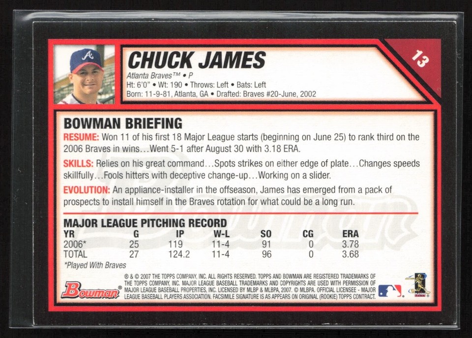 2007 Bowman #13 Chuck James Card | eBay