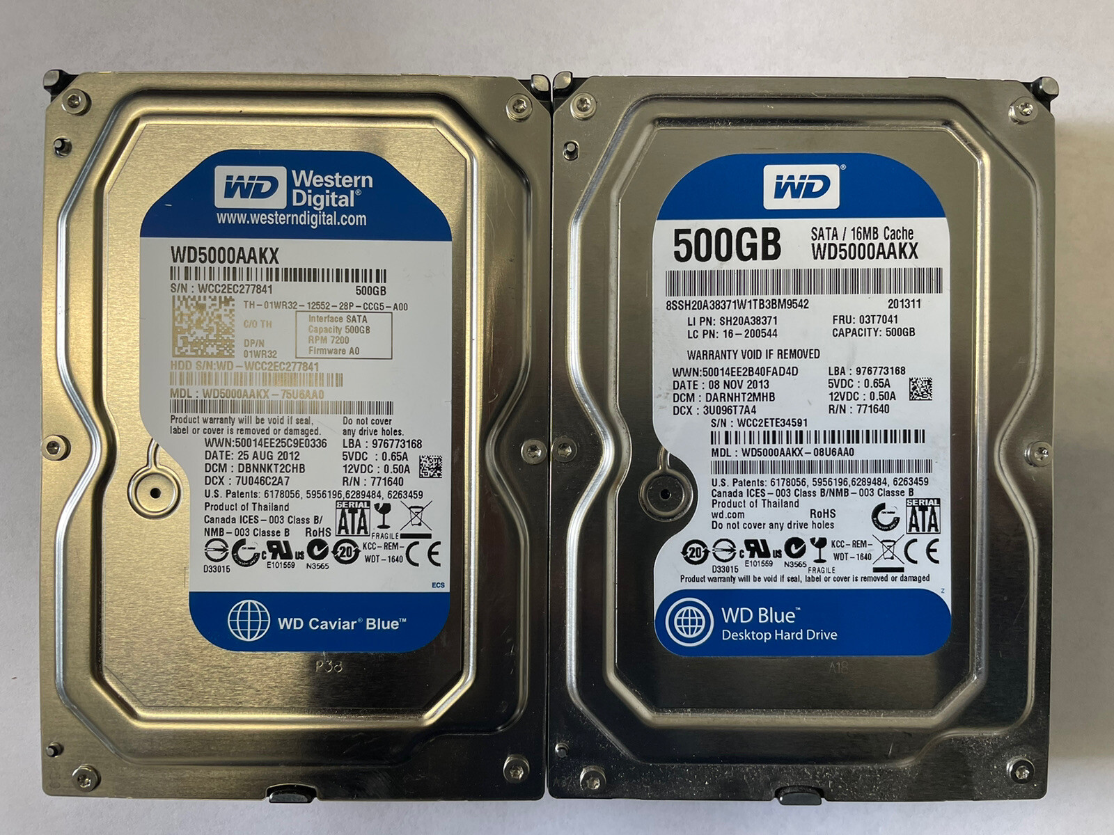 Lot of 2 Western Digital WD Blue WD5000AAKX 500GB SATA III 3.5" in Hard ...