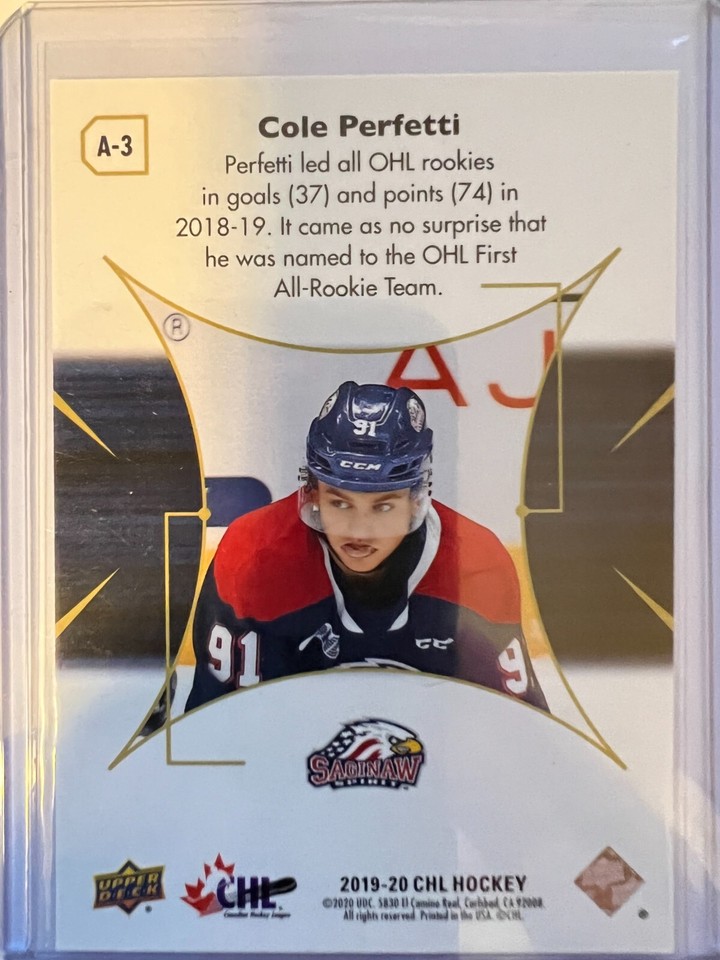 2019-20 CHL Hockey - Cole Perfetti #A-3 - CHL Class ACHIEVEMENT ...