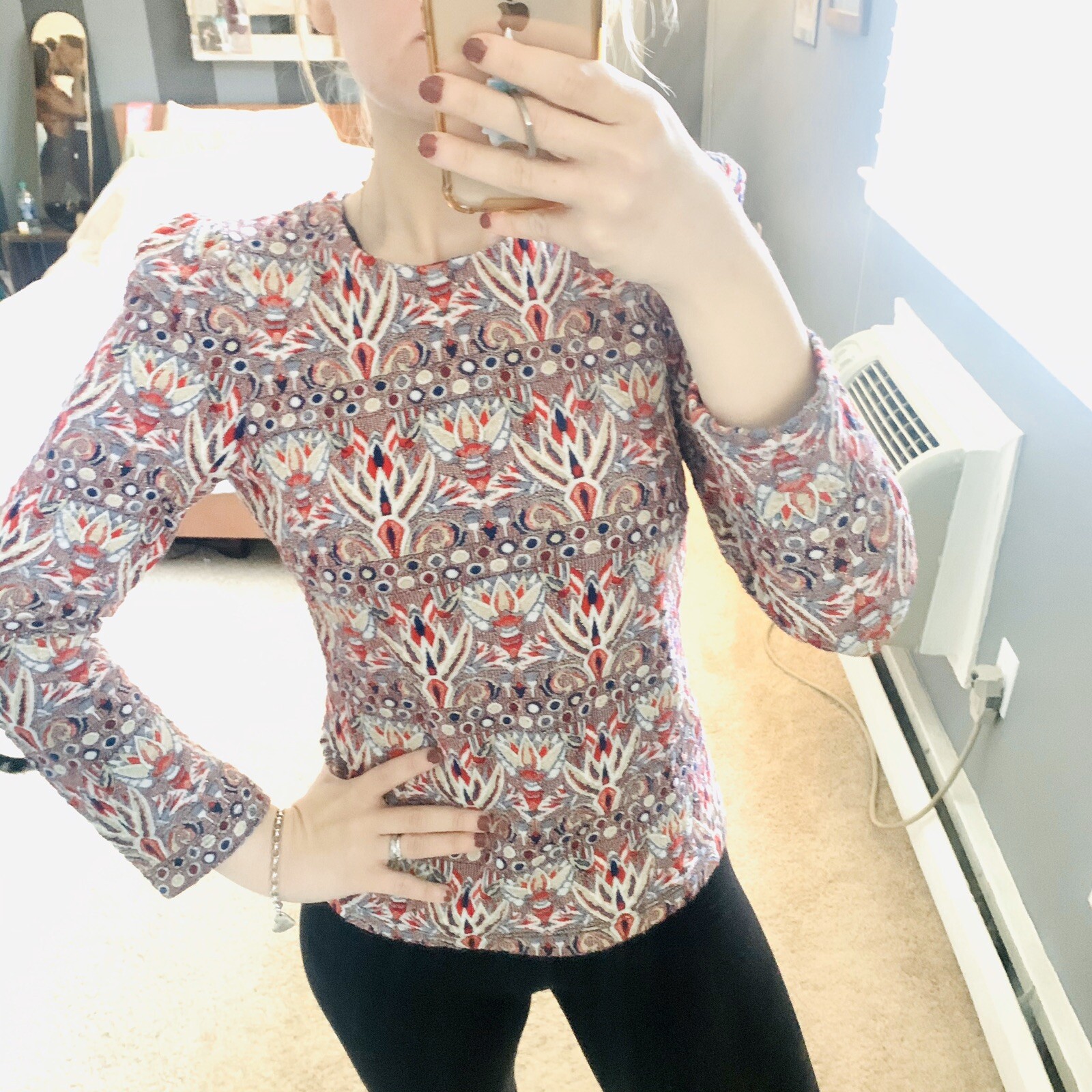 Zara Shiny Jacquard Metallic Keyhole Back Sweater Top | eBay