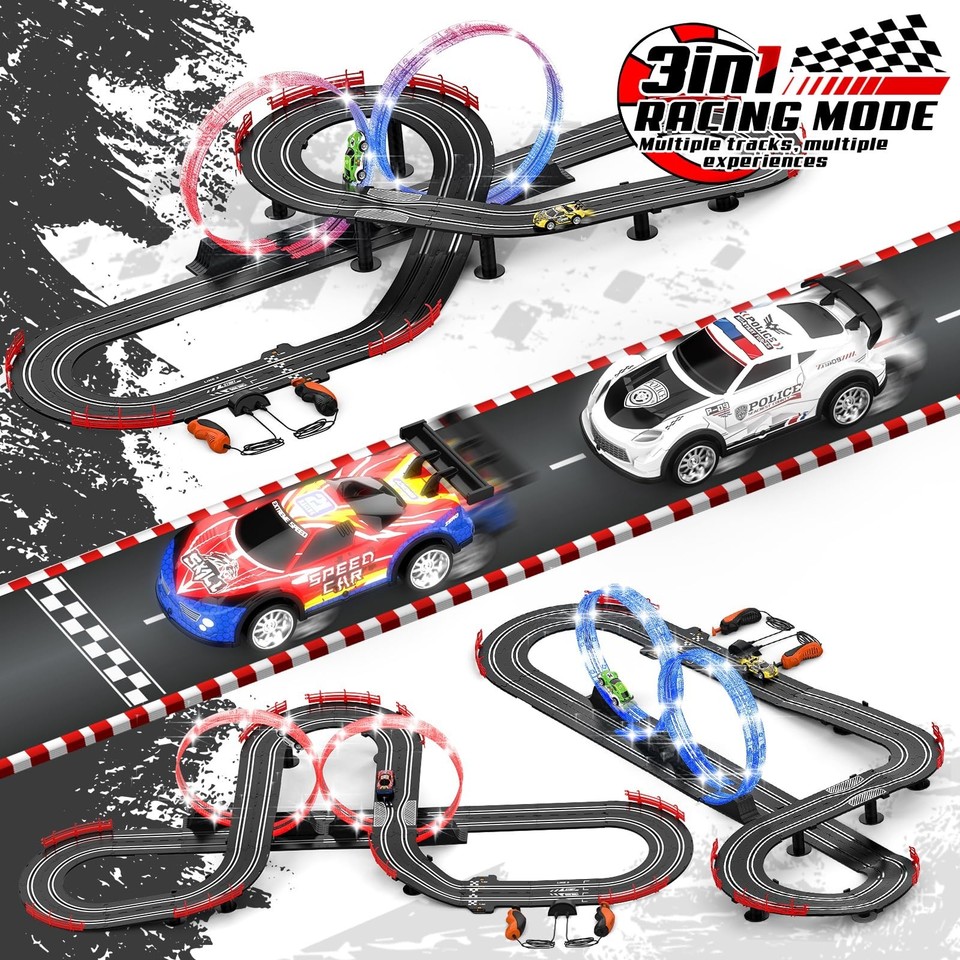 3 IN 1 Slot Car Race Track Sets with 4 High Speed Slot Cars, Electric ...