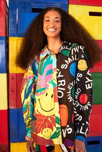 Farm Rio Smiley Mix Print Long Sleeve Top | eBay