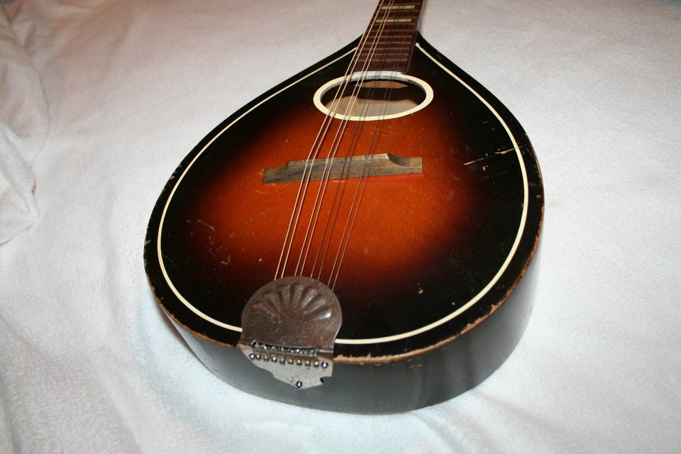 ANTIQUE FLAT BACK MANDOLIN TENOR SUNBURST TEARDROP BLUEGRASS FOLK ...